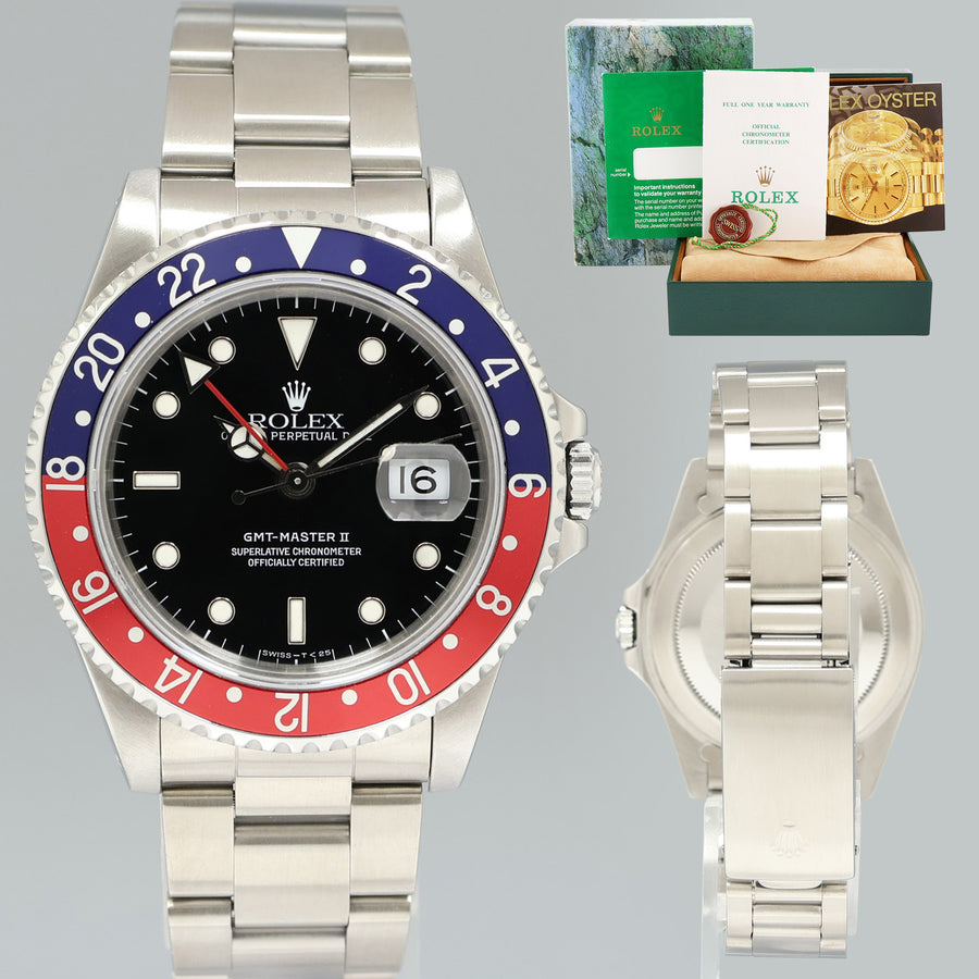 MINT 1992 PAPERS Rolex GMT-Master II 16710 PEPSI Steel Blue Red Watch ...