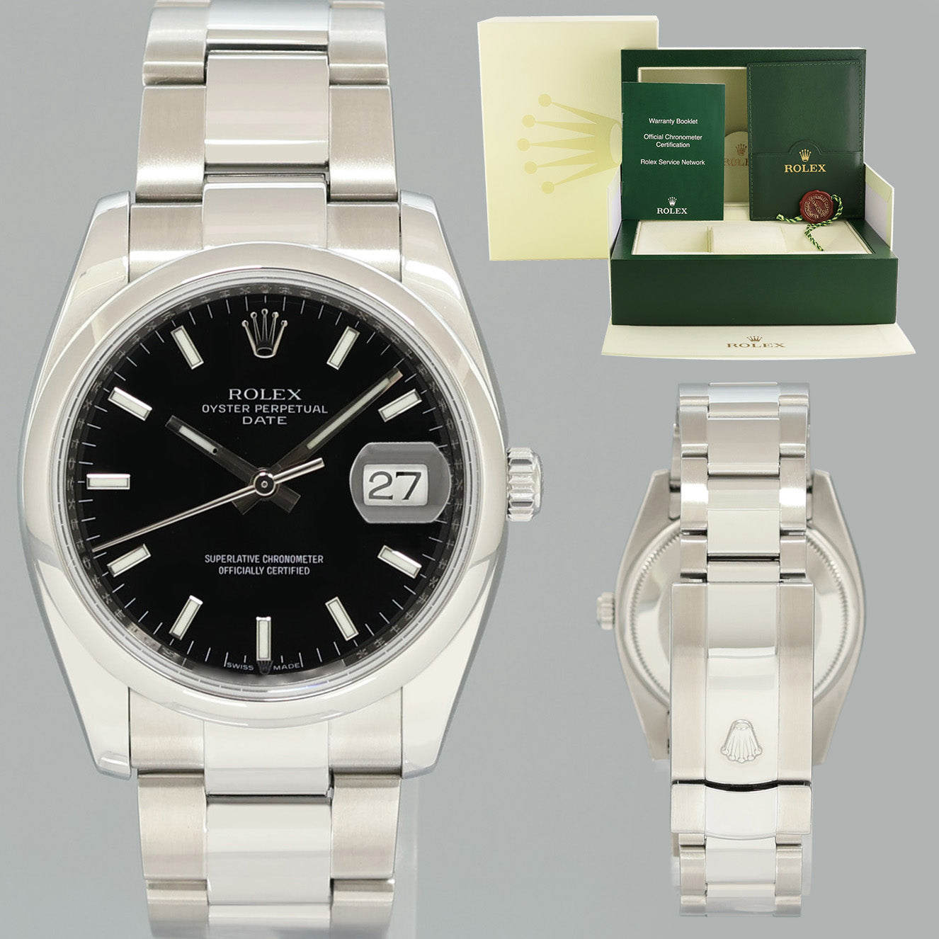 MINT Rolex Oyster 115200 Black Stick Oyster Perpetual Date 34mm Watch ...