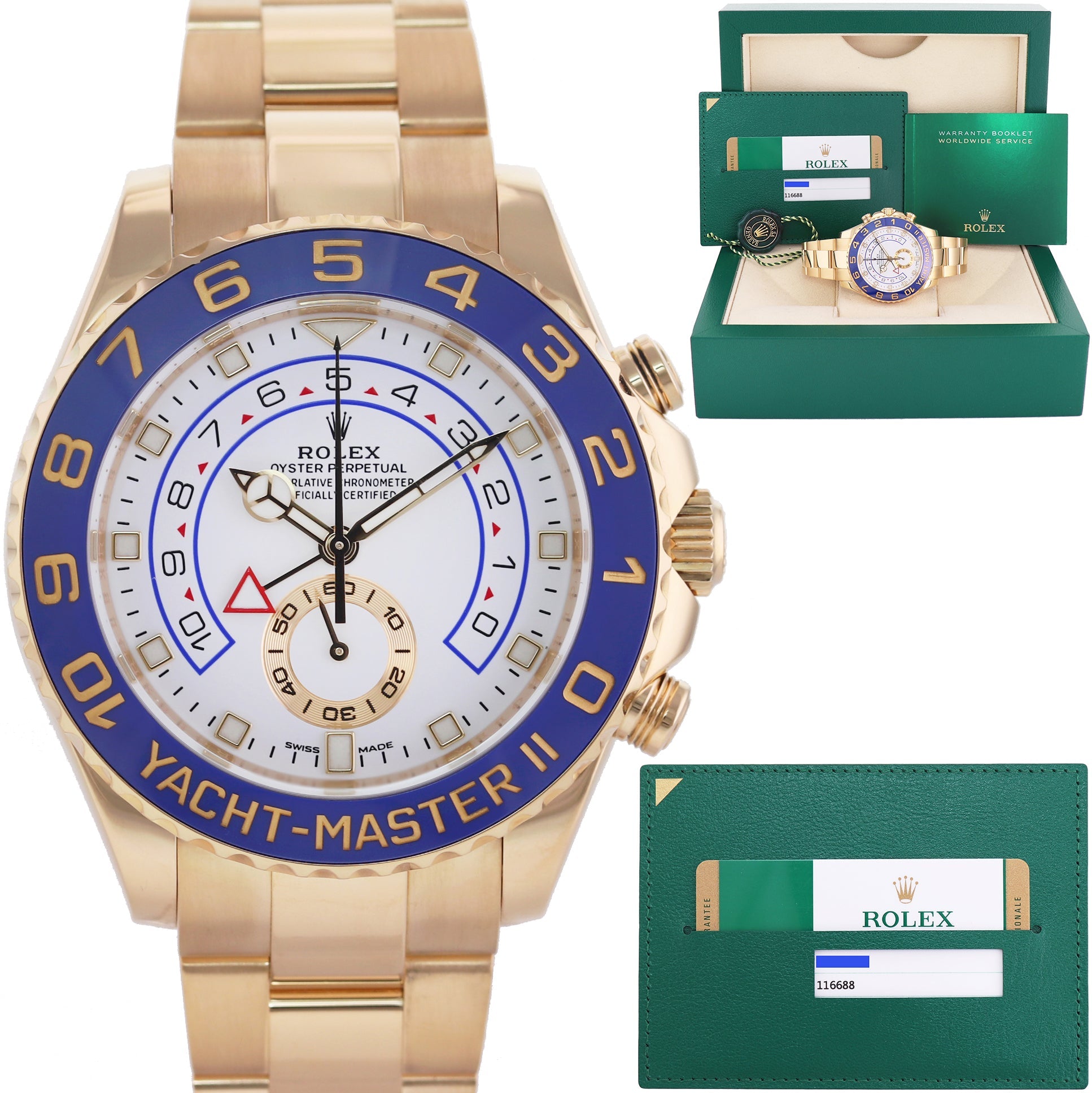 MINT PAPERS MERCEDES HANDS Rolex Yacht-Master 2 Yellow Gold 44mm 116688 ...