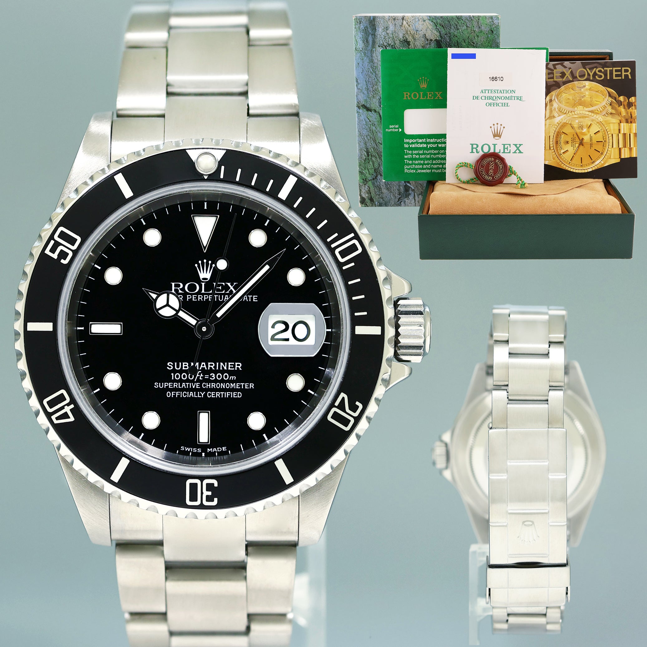 2002 PAPERS MINT Rolex Submariner Date 16610 Steel Pre-Ceramic Black ...